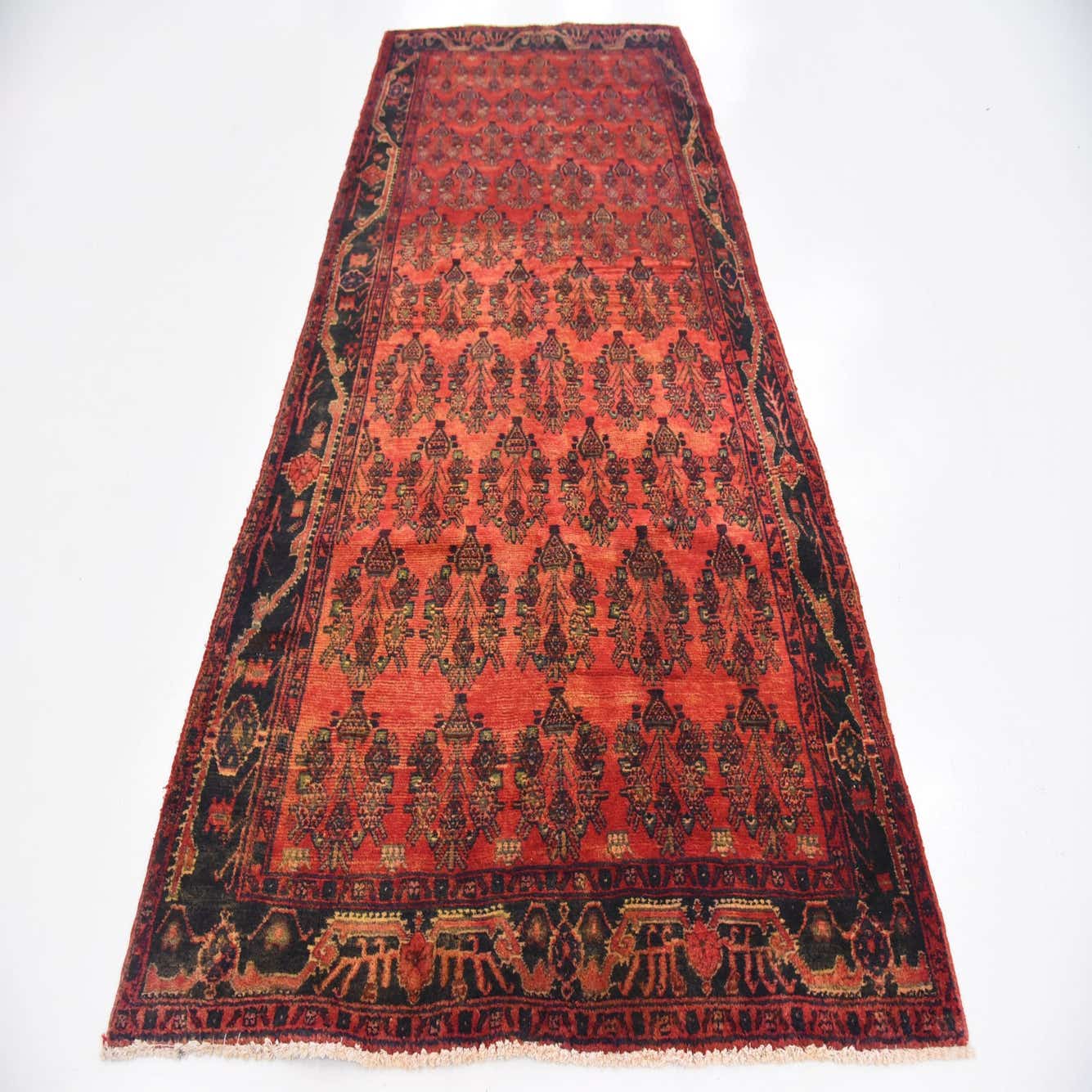 Red 4' 1 x 9' 5 Hand Knotted Sirjan Persian Wool Runner Rug | eSaleRugs