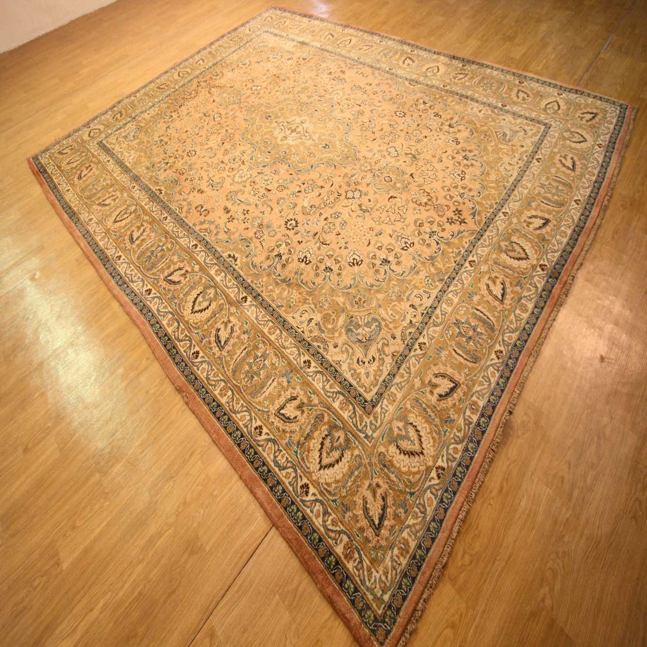 Peach 9' 7 x 12' 8 Hand Knotted Mashad Persian Wool Rug | eSaleRugs