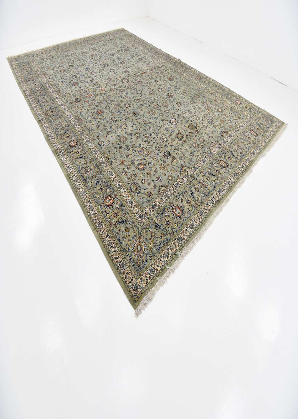 Green 12' 11 x 18' 9 Kashan Persian Rug | Rugs.com