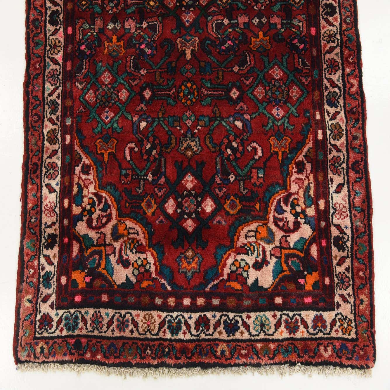 Red 3' 3 x 12' 2 Hand Knotted Hossainabad Persian Wool Runner Rug ...