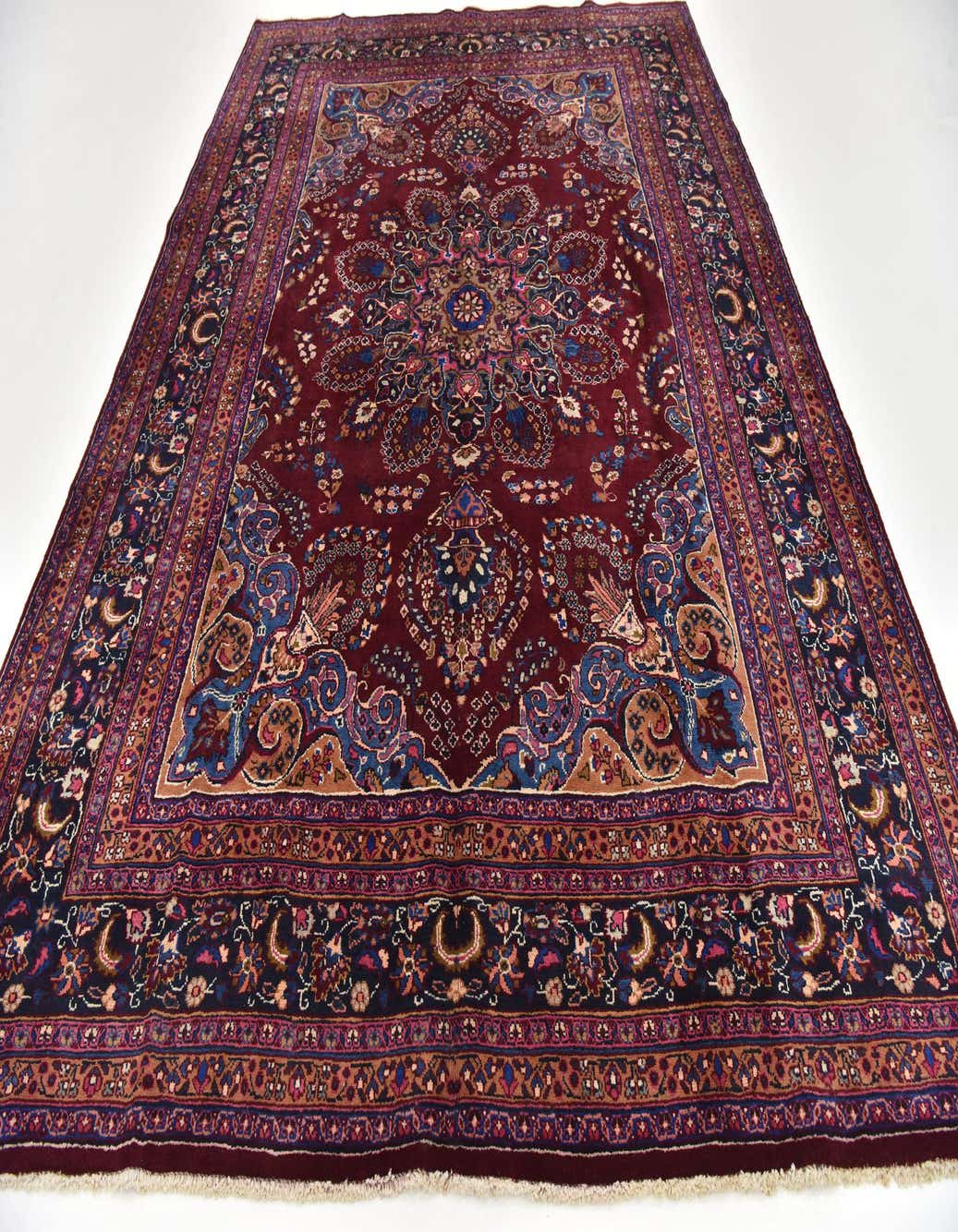 Red 8' 2 x 11' Hand Knotted Mashad Persian Wool Rug | HandKnotted.com