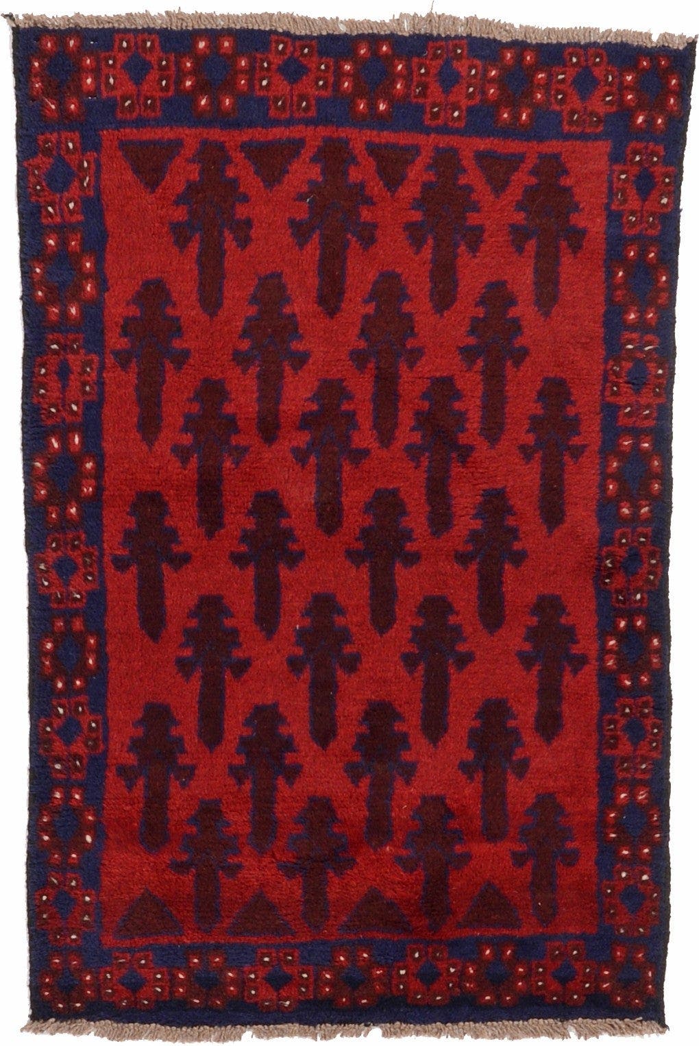 Red 3' x 4' 4 Hand Knotted Balouch Persian Wool Rug | eSaleRugs
