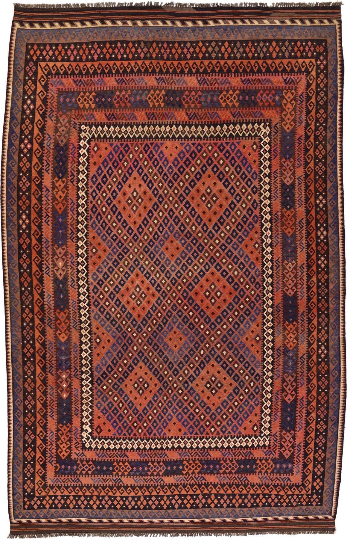 Rust Red 8' 6 x 13' 1 Hand Woven Kilim Maymana Wool Rug | eSaleRugs