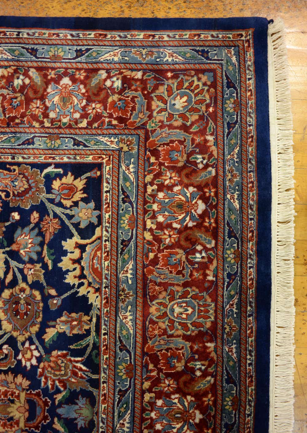 Navy Blue 6' 8 x 9' 11 Hand Knotted Kashan Oriental Wool Rug | eSaleRugs