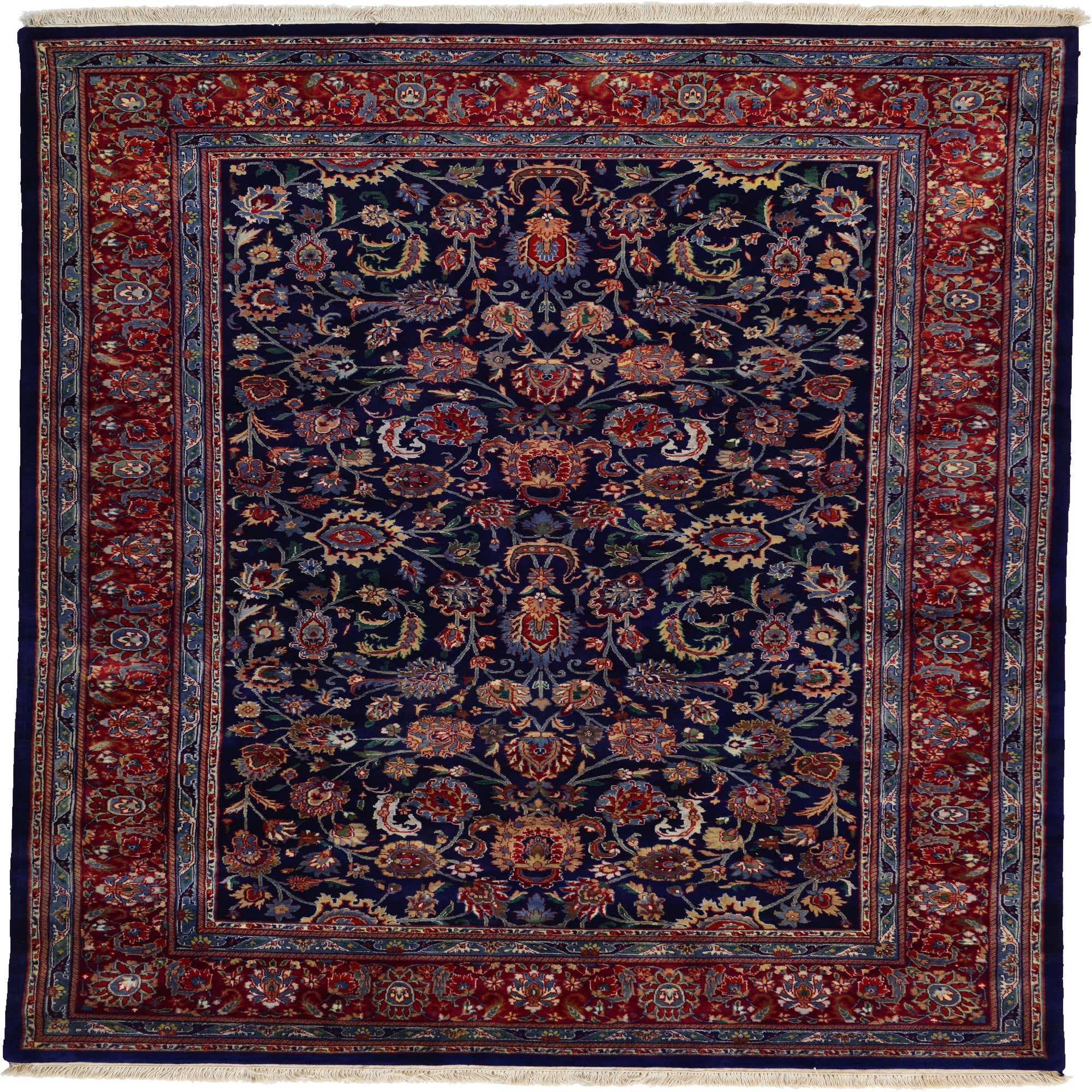 Navy Blue 6' 8 x 9' 11 Hand Knotted Kashan Oriental Wool Rug | eSaleRugs