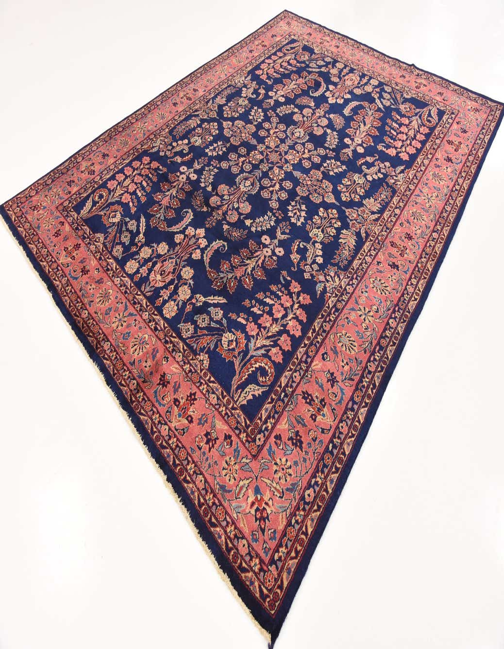Navy Blue 6' 10 x 9' 3 Hand Knotted Sarough Oriental Wool Rug | eSaleRugs