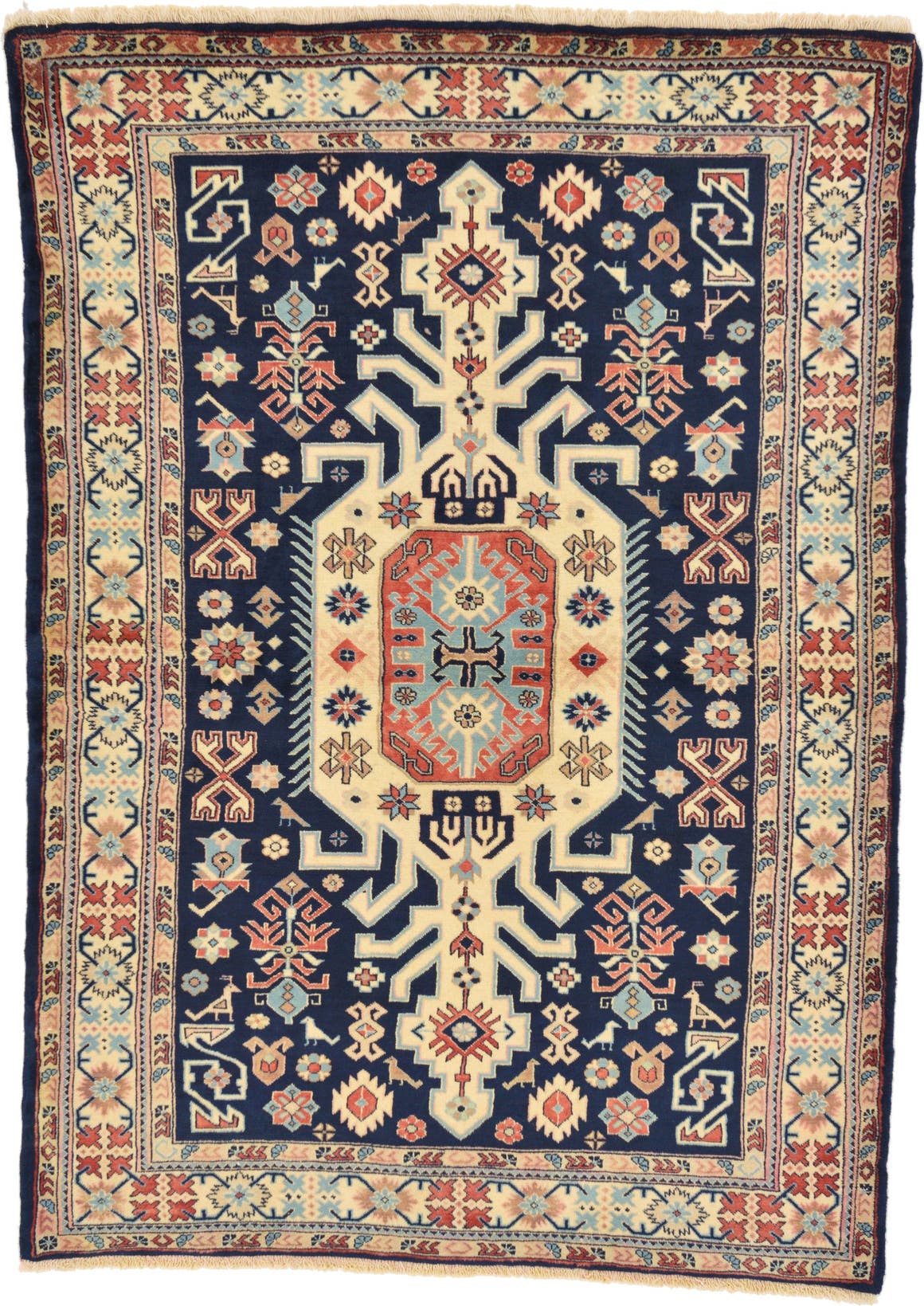 Navy Blue 4' 3 x 6' Hand Knotted Heriz Oriental Wool Rug | eSaleRugs