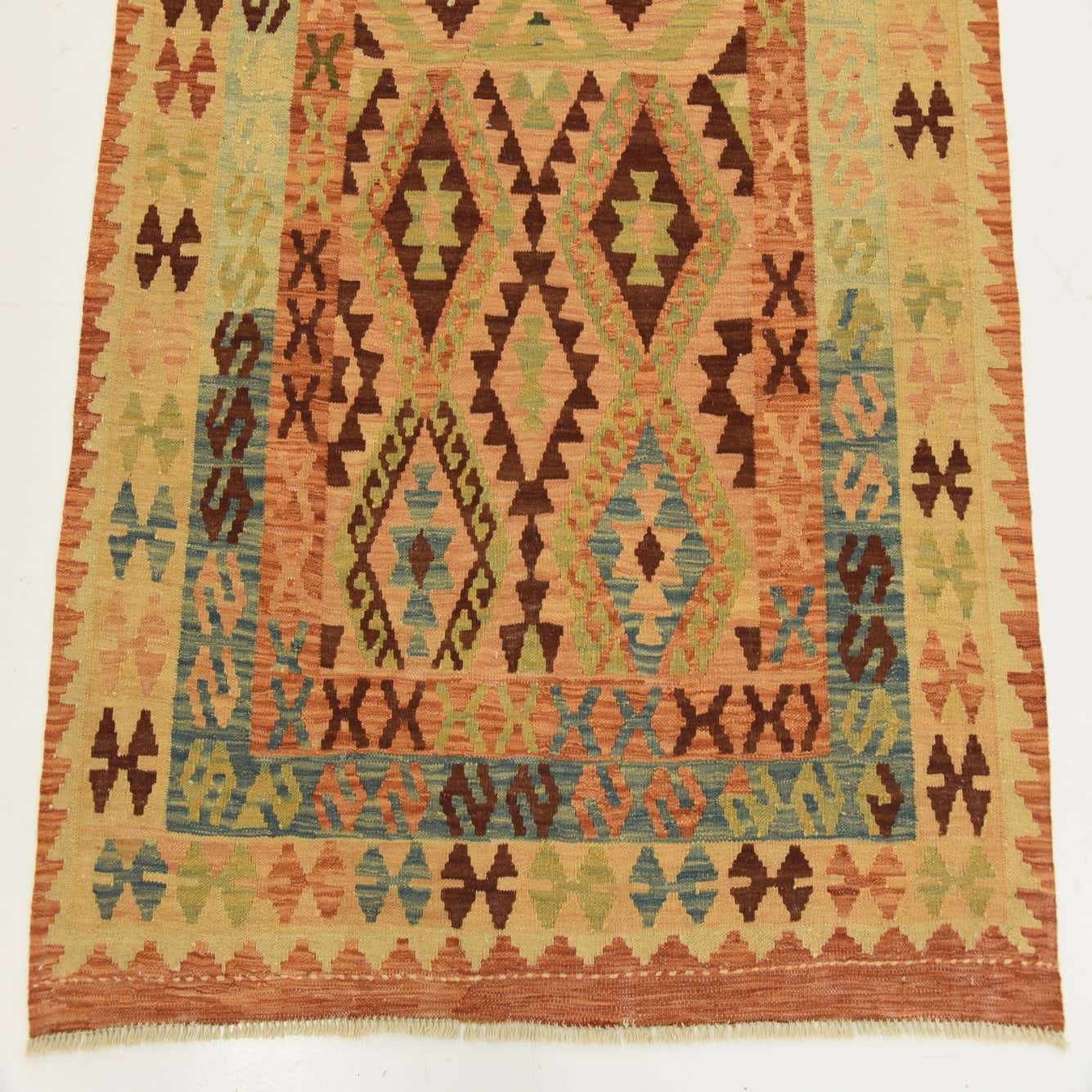 Rust Red 4' 1 x 6' 6 Hand Woven Kilim Waziri Wool Rug | eSaleRugs