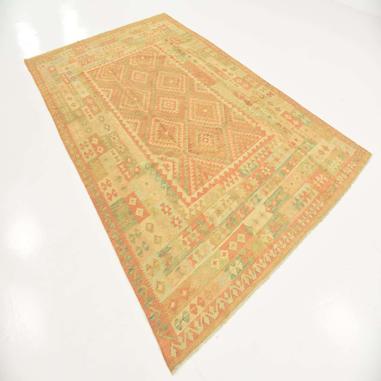 Rust Red 6' 4 x 9' 10 Hand Woven Kilim Waziri Wool Rug | eSaleRugs