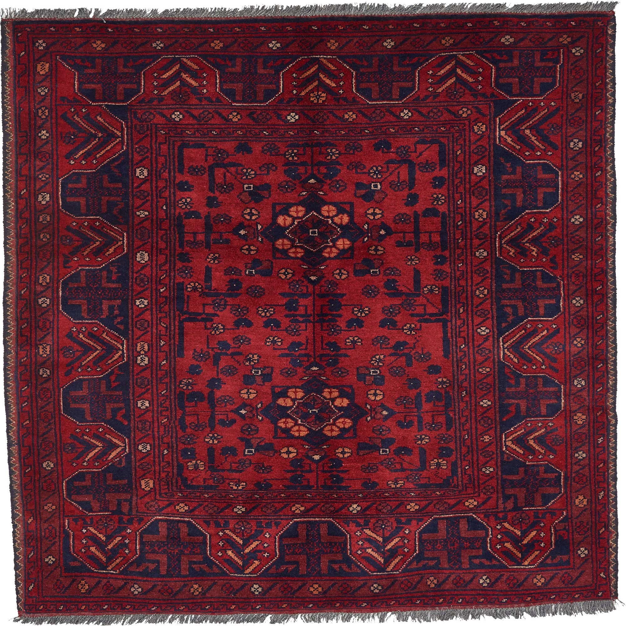 Red 3' 6 x 4' 9 Hand Knotted Khal Mohammadi Oriental Rug | eSaleRugs