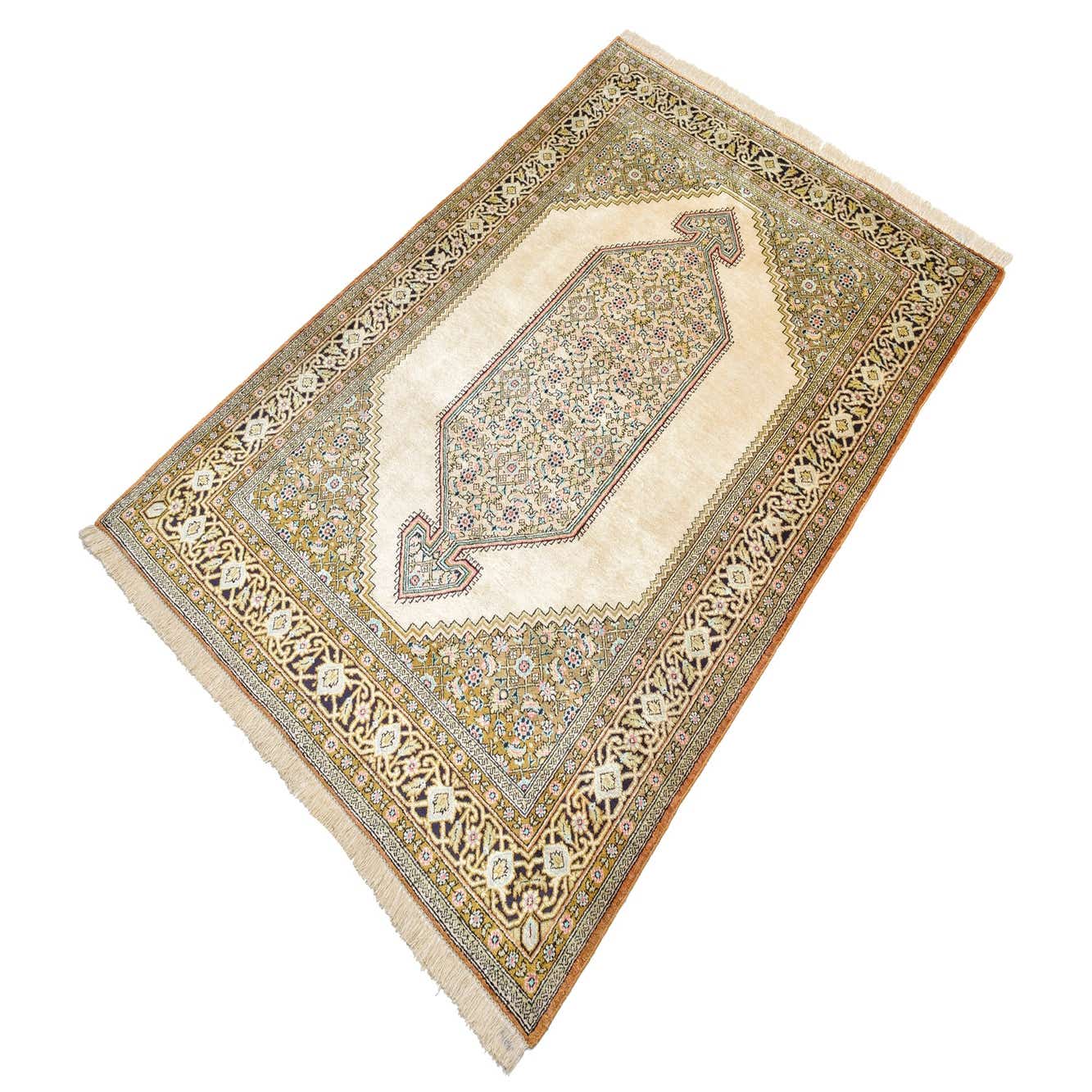 Cream 3' 5 x 5' 1 Qom Persian Rug | eSaleRugs