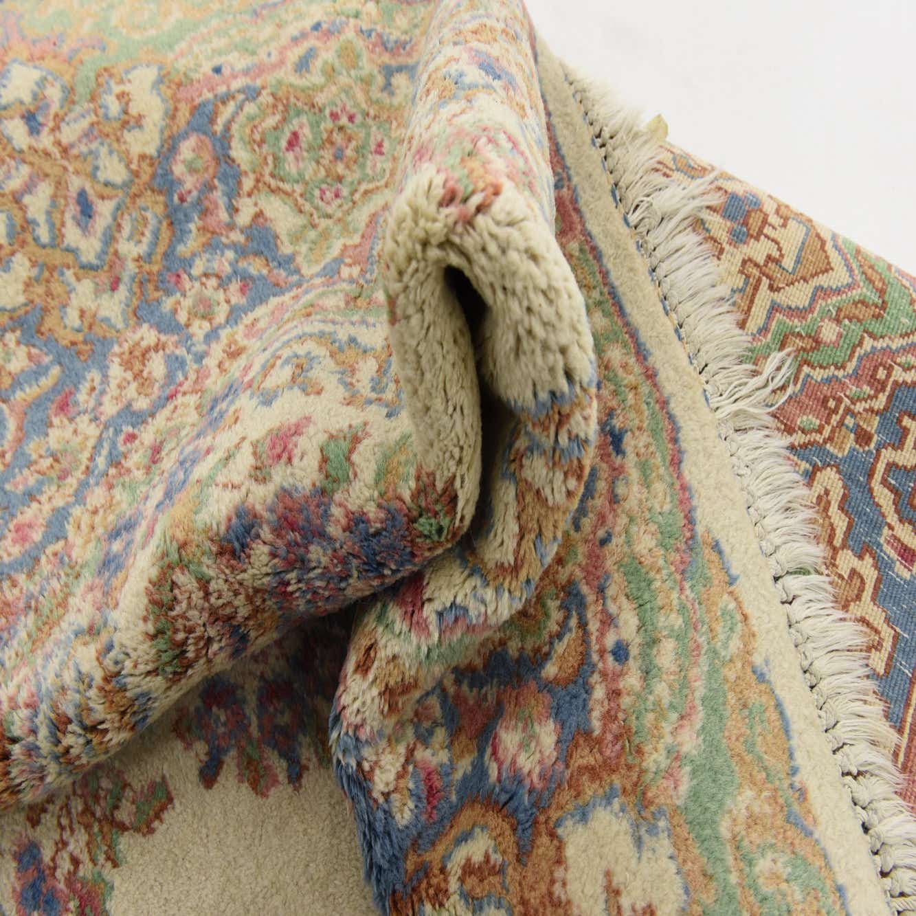 Cream 4' x 7' Hand Knotted Kerman Persian Wool Rug | eSaleRugs