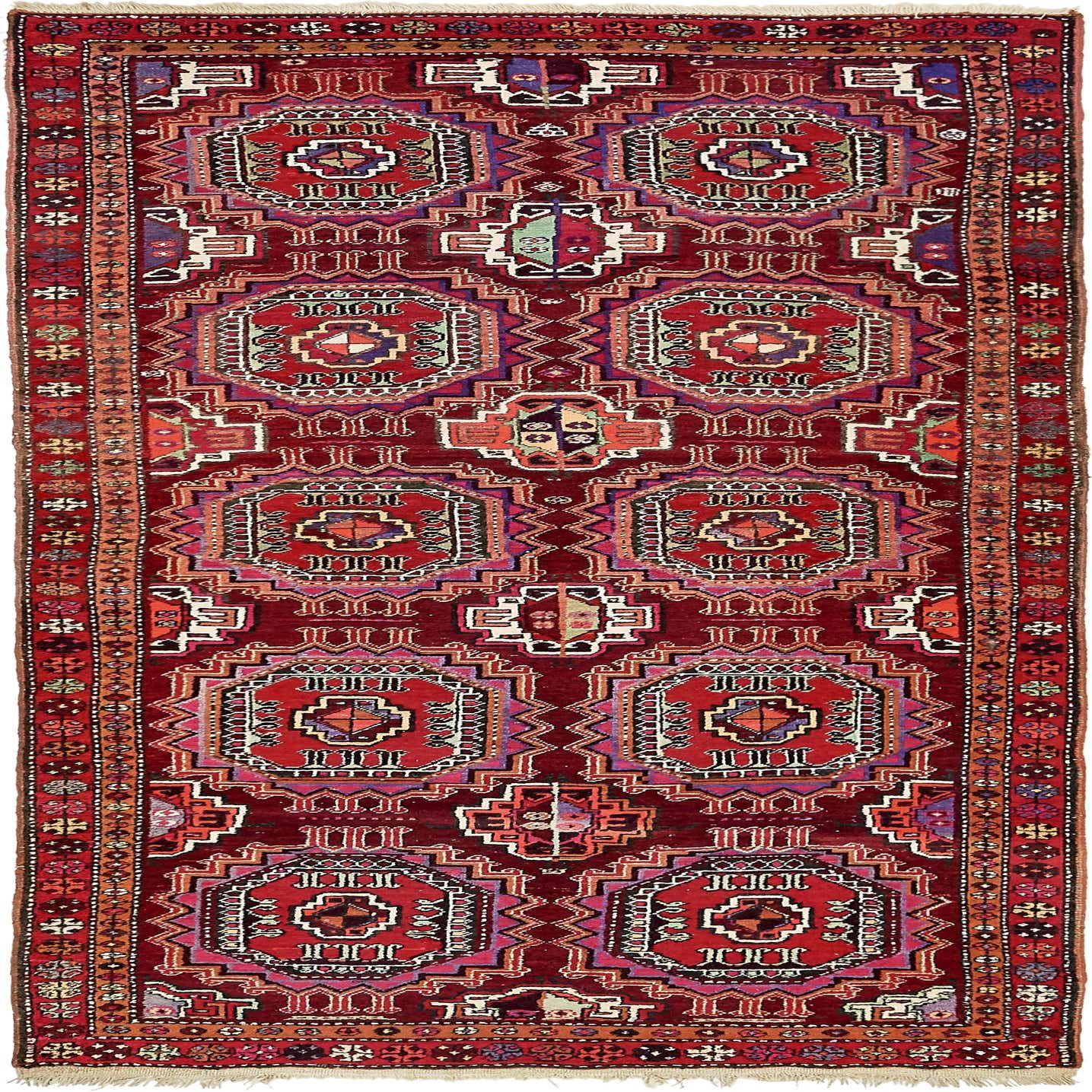 Red 3' 11 x 9' 10 Hand Knotted Hamedan Persian Wool Runner Rug | eSaleRugs