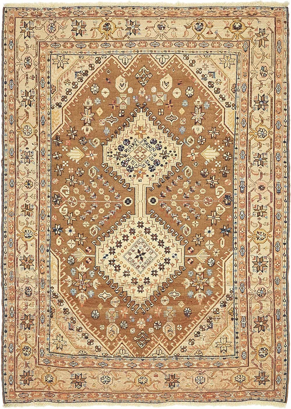Light Brown 4' 4 x 5' 10 Hand Knotted Sirjan Persian Wool Rug | eSaleRugs