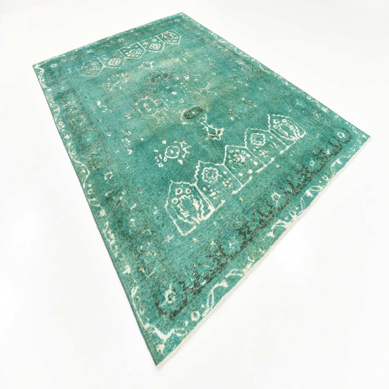 Turquoise 7' x 9' 4 Hand Knotted Ultra Vintage Persian Wool Rug | eSaleRugs