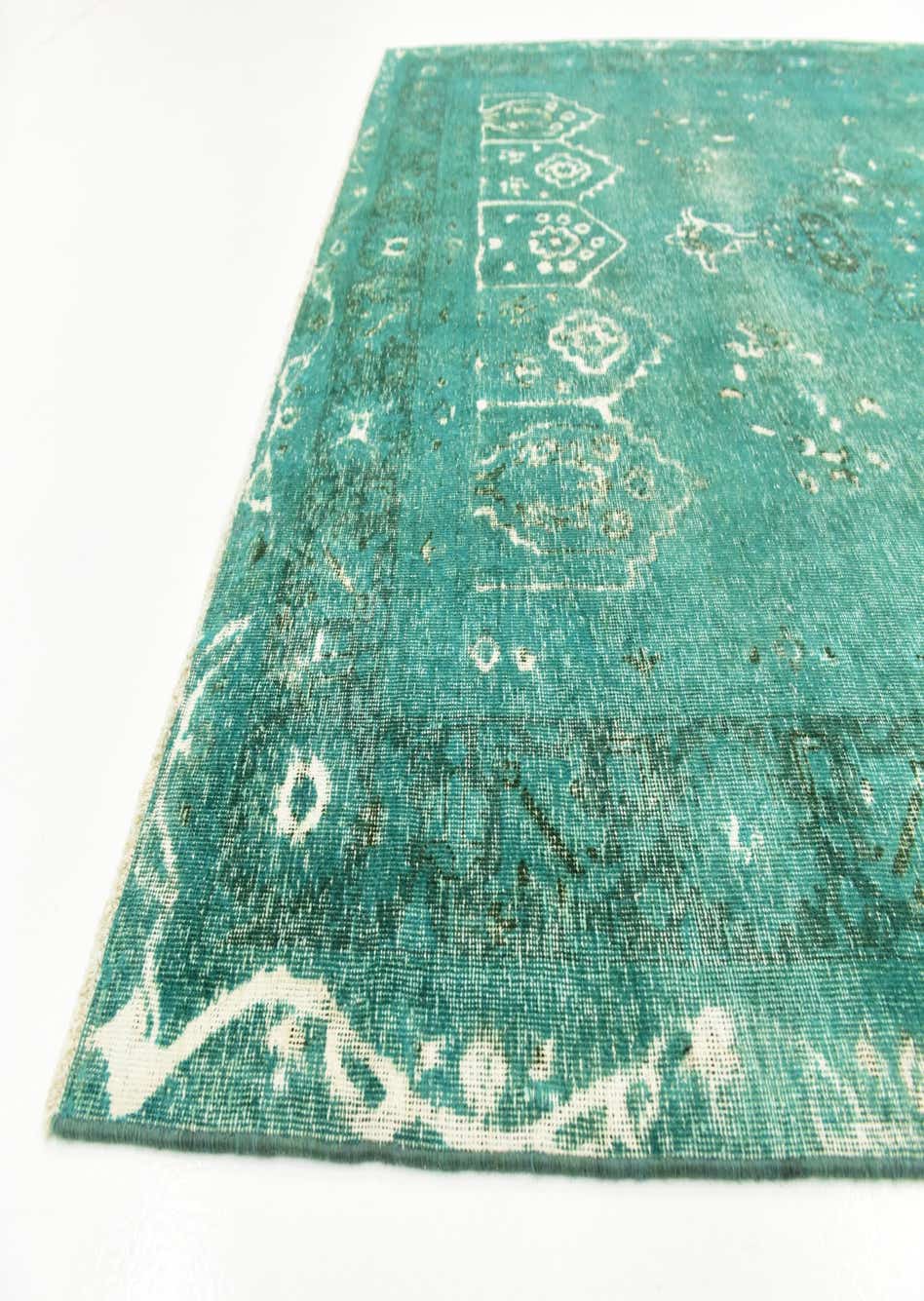 Turquoise 7' x 9' 4 Hand Knotted Ultra Vintage Persian Wool Rug | eSaleRugs