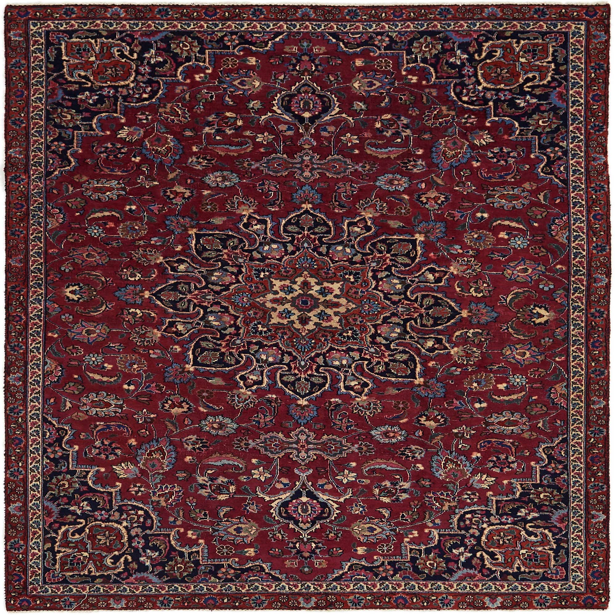 Red 5' 8 x 8' 9 Hand Knotted Mashad Persian Wool Rug | eSaleRugs