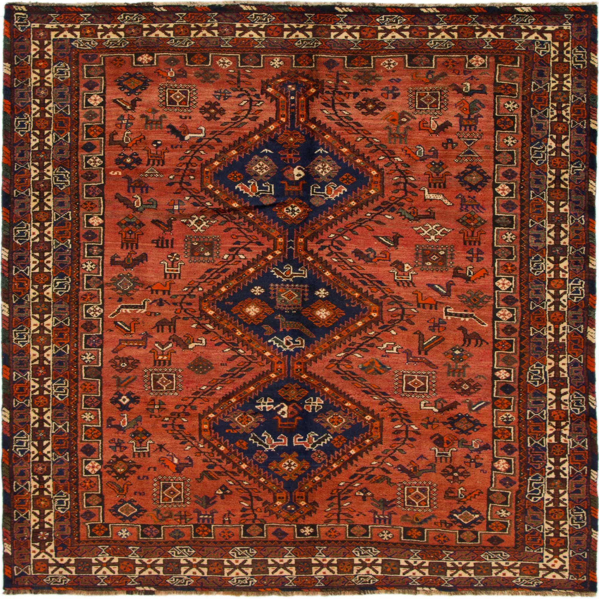 Rust Red 7' x 9' 6 Hand Knotted Shiraz Persian Wool Rug | eSaleRugs
