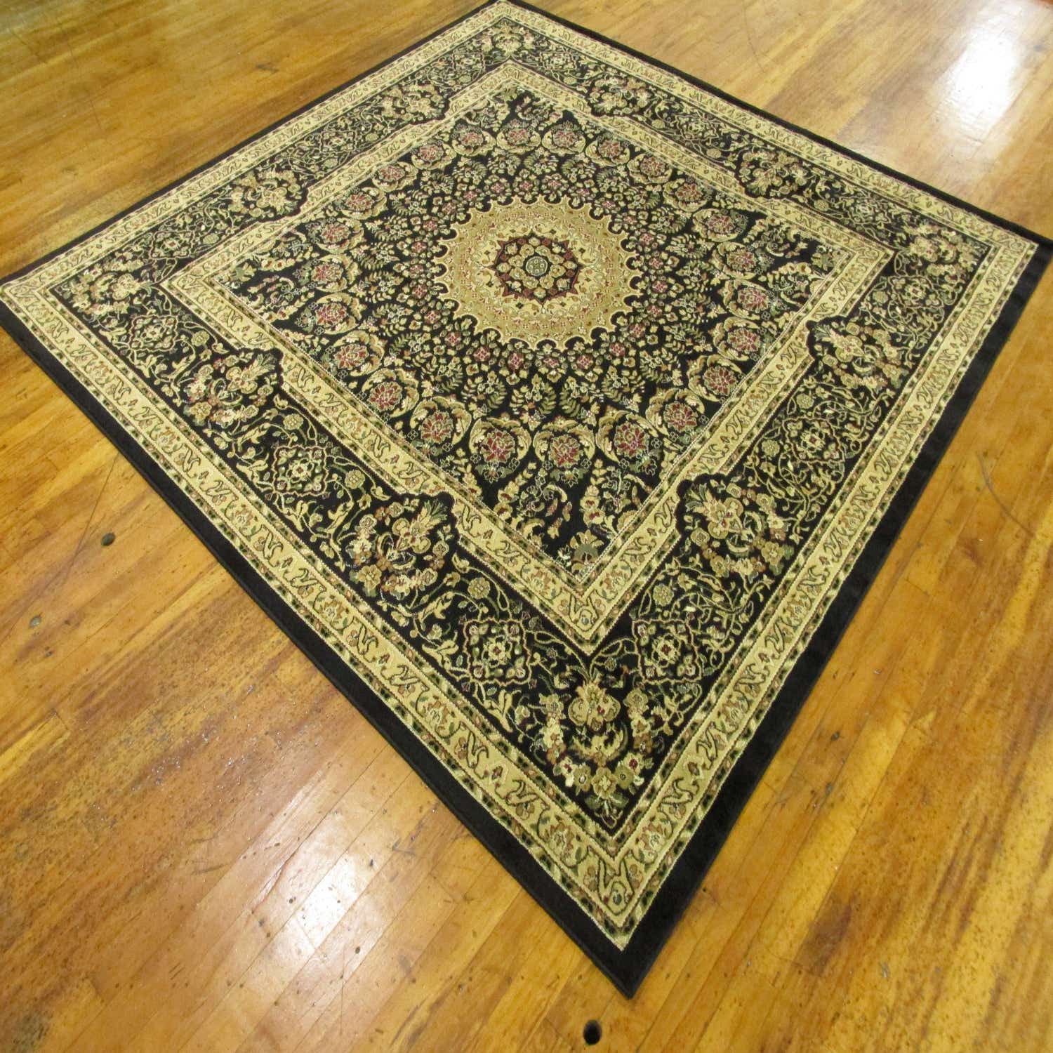 Black 9' 10 x 9' 10 Isfahan Design Square Rug | eSaleRugs