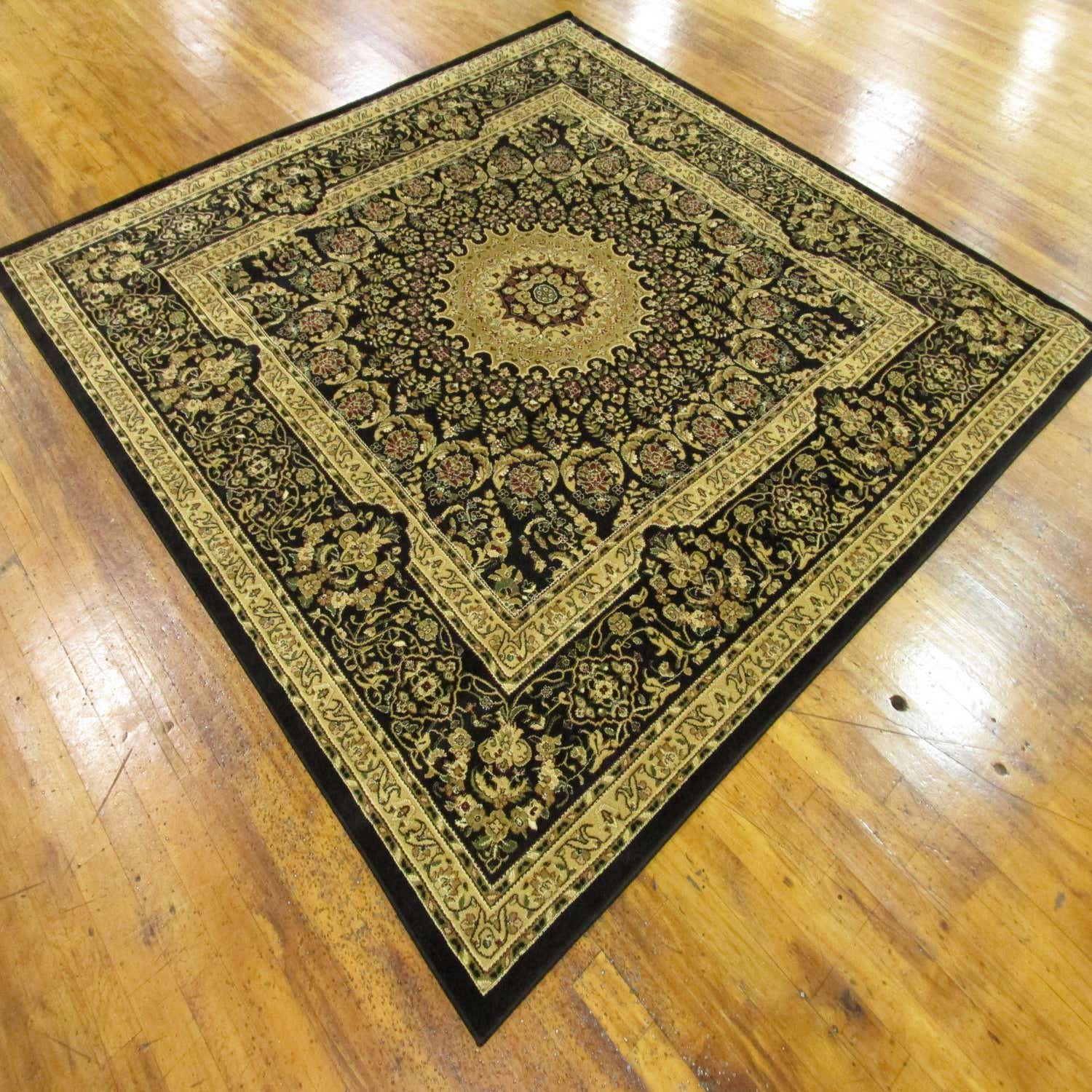 Black 9' 10 x 9' 10 Isfahan Design Square Rug | eSaleRugs