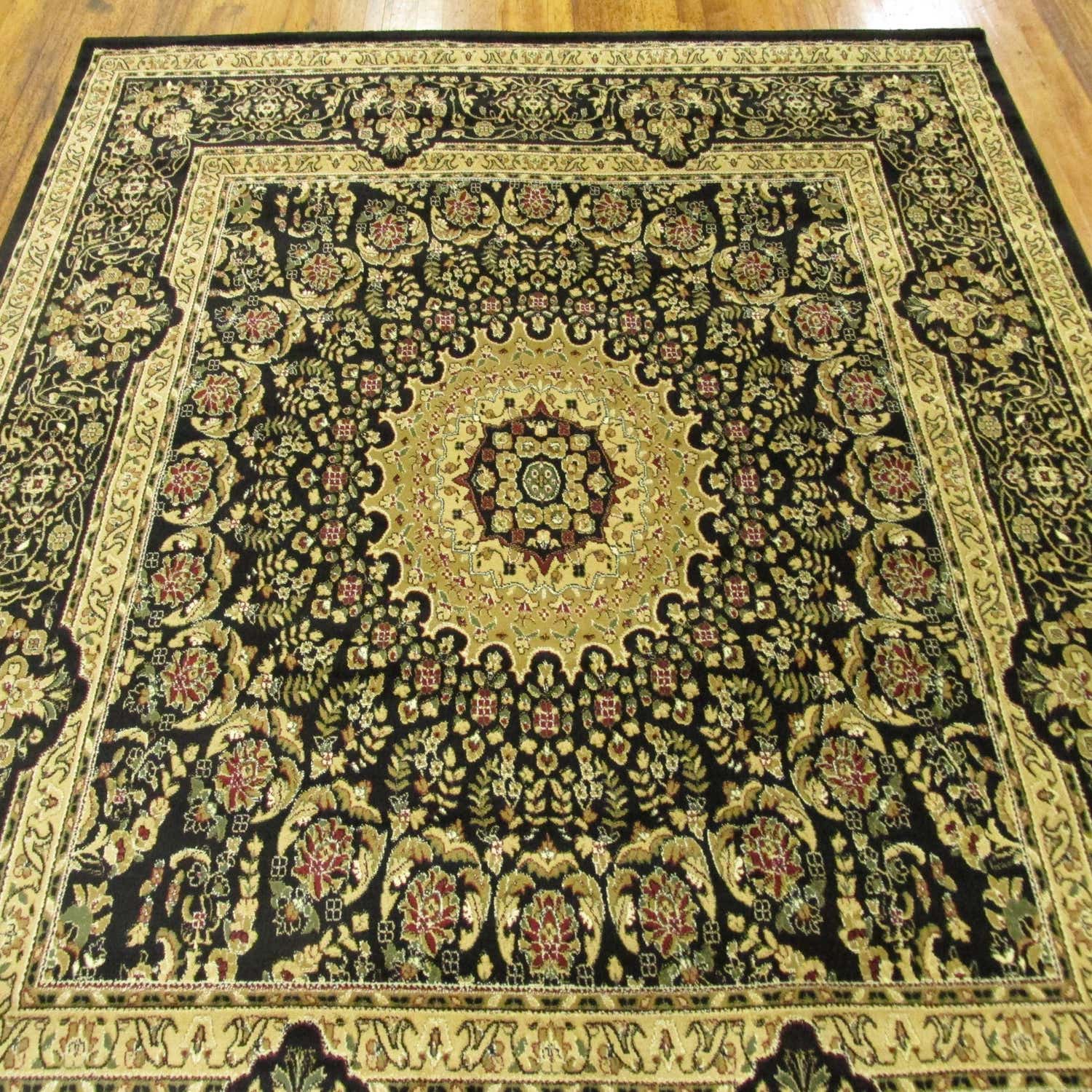 Black 9' 10 x 9' 10 Isfahan Design Square Rug | eSaleRugs