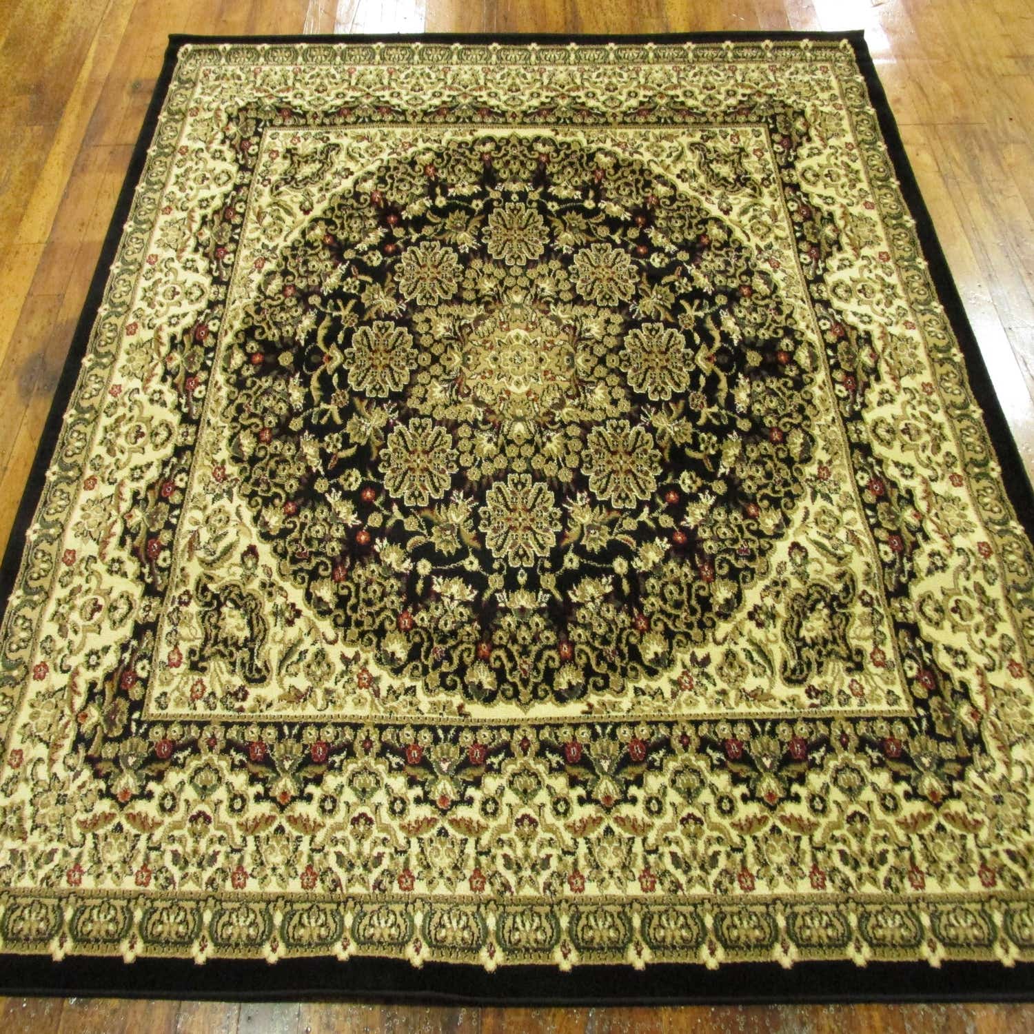 Black 6' 7 x 6' 7 Isfahan Design Square Rug | eSaleRugs