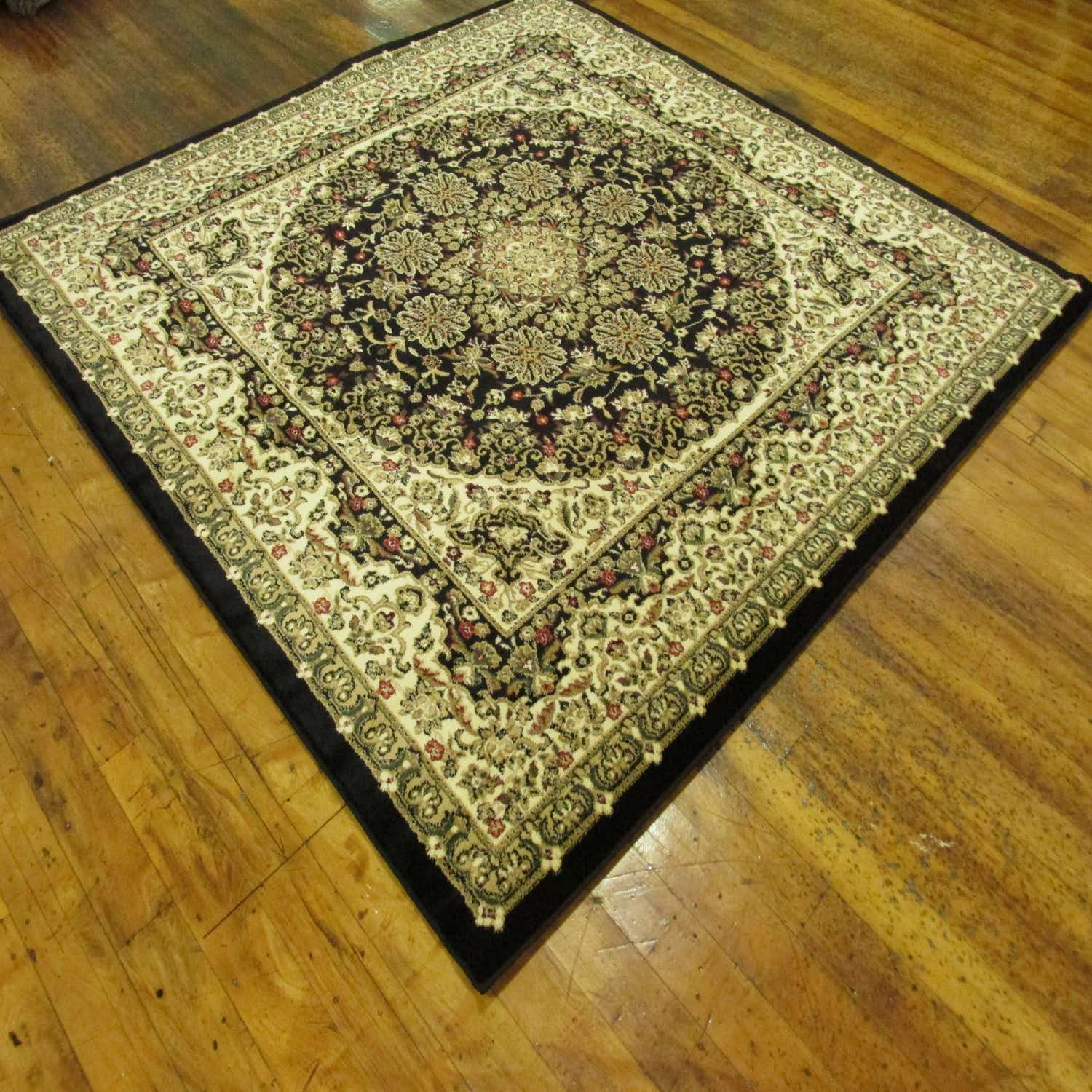 Black 6' 7 x 6' 7 Isfahan Design Square Rug | eSaleRugs