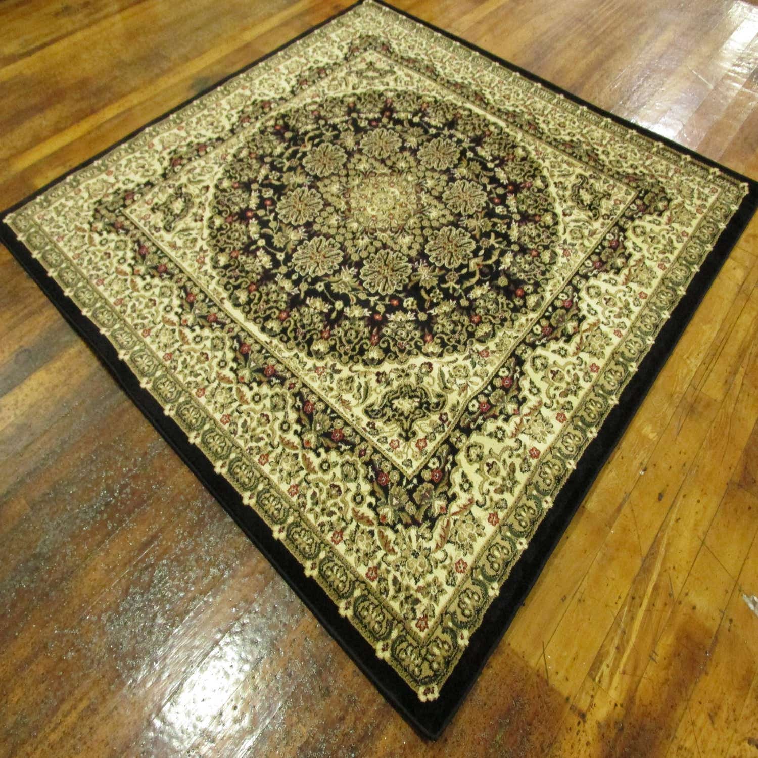 Black 6' 7 x 6' 7 Isfahan Design Square Rug | eSaleRugs