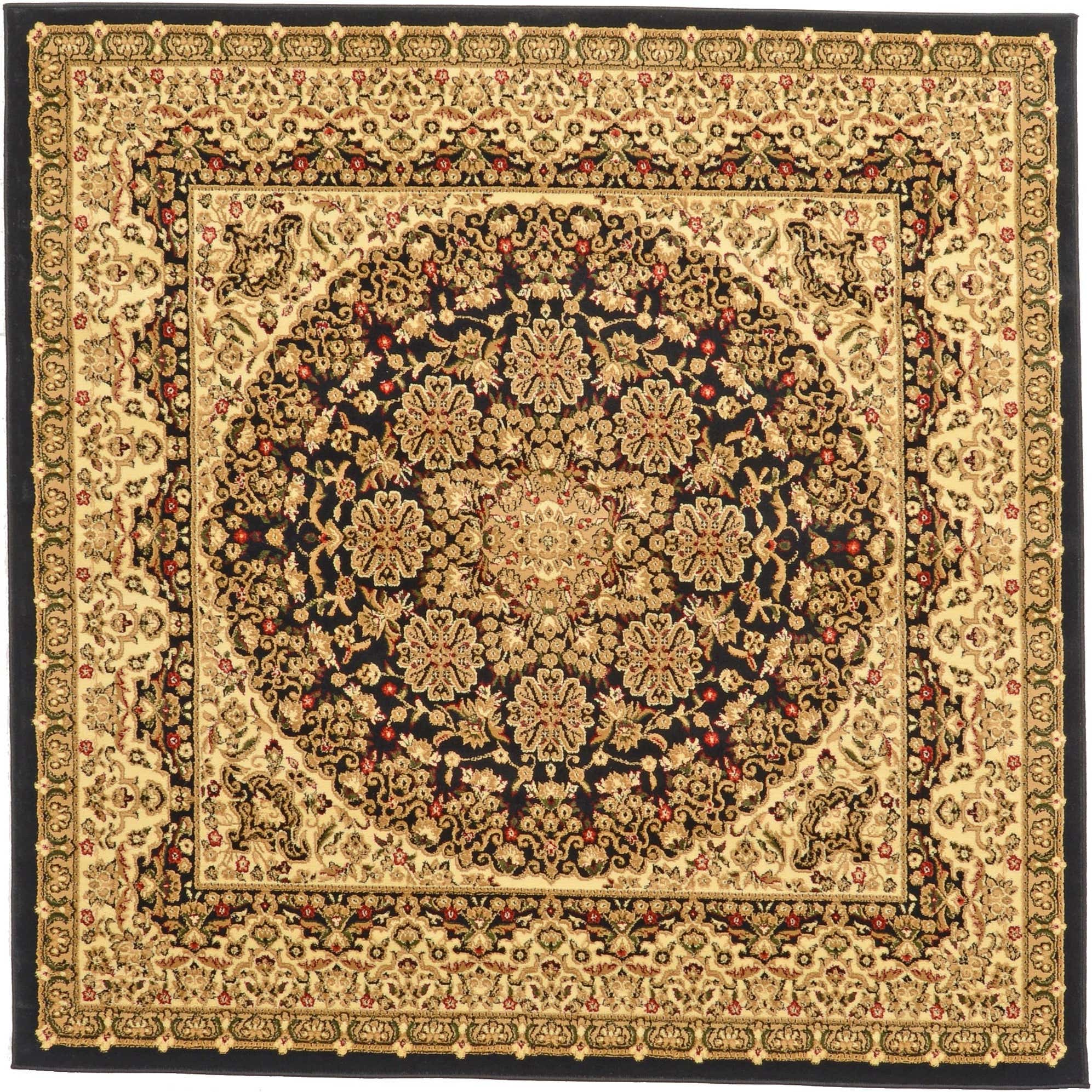 Black 6' 7 x 6' 7 Isfahan Design Square Rug | eSaleRugs