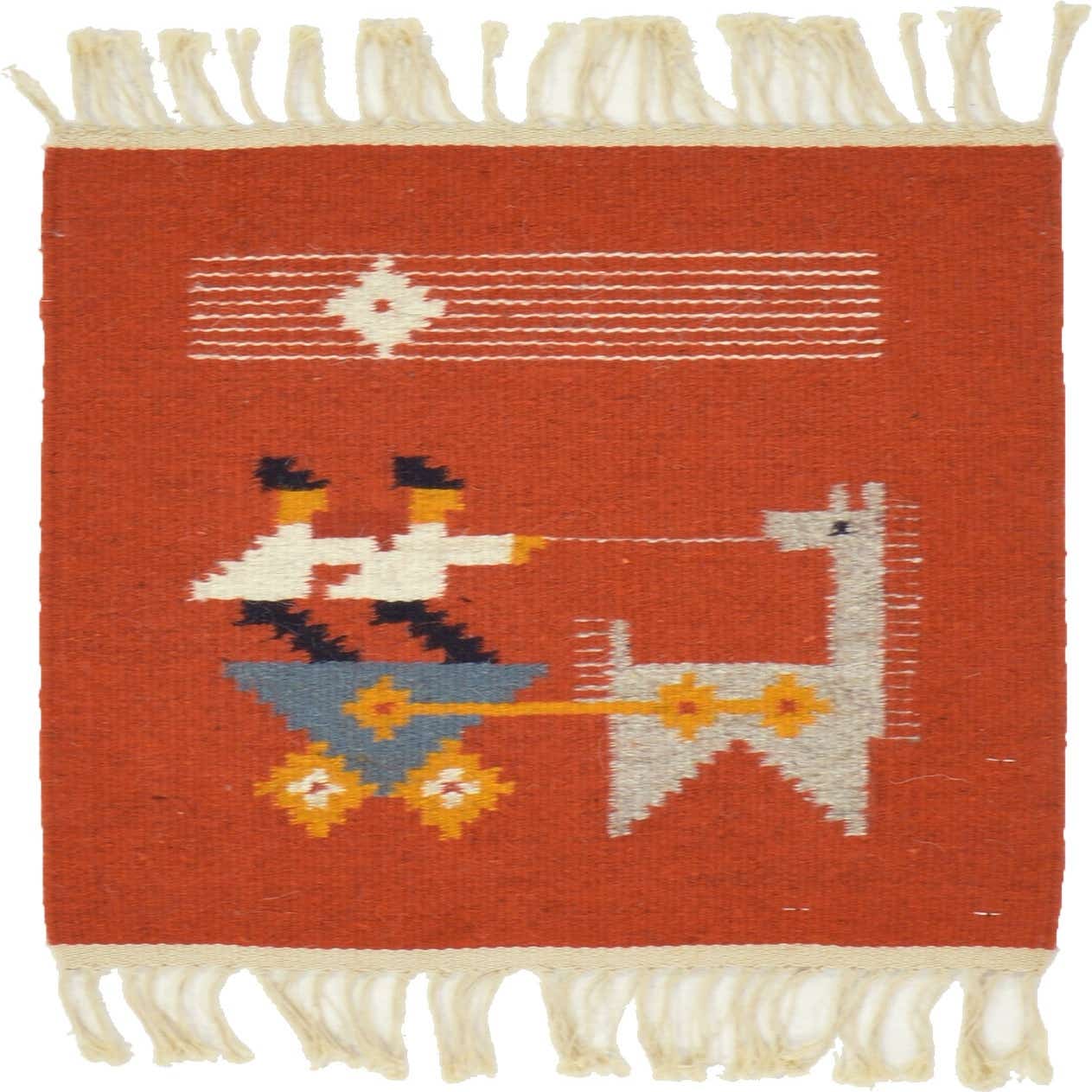 Red 1' 3 x 1' 6 Hand Woven Kilim Dhurrie Wool Square Rug | eSaleRugs