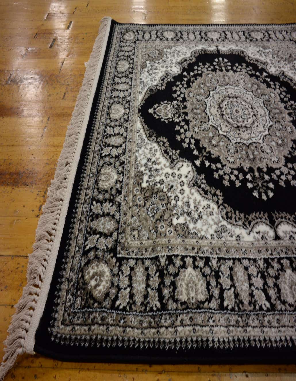 Black 4' x 4' Mashad Design Square Rug | eSaleRugs