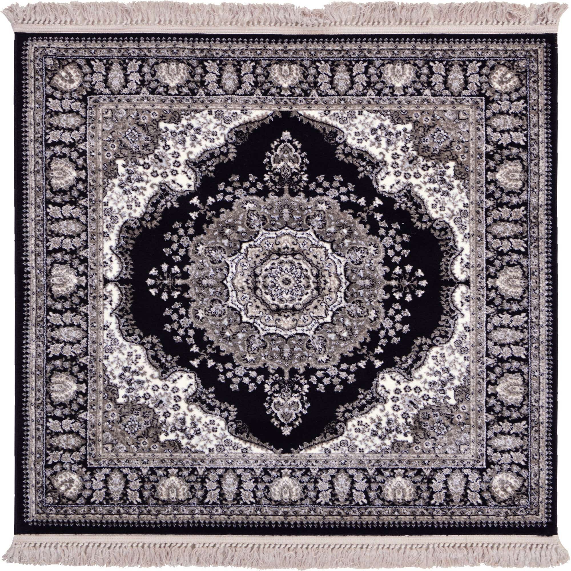 Black 4' x 4' Mashad Design Square Rug | eSaleRugs
