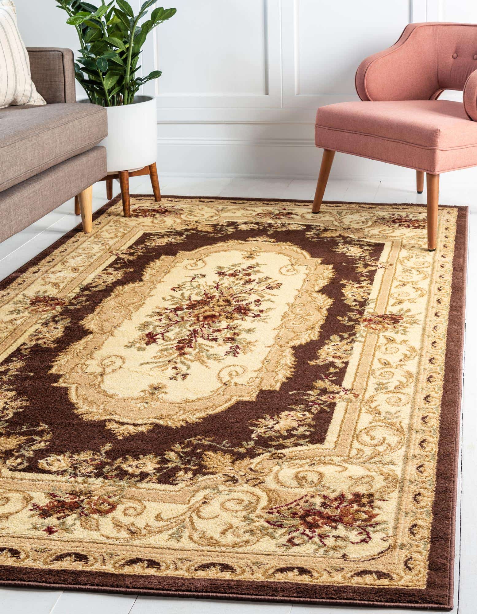 Brown 8' x 10' Classic Aubusson Rug | eSaleRugs