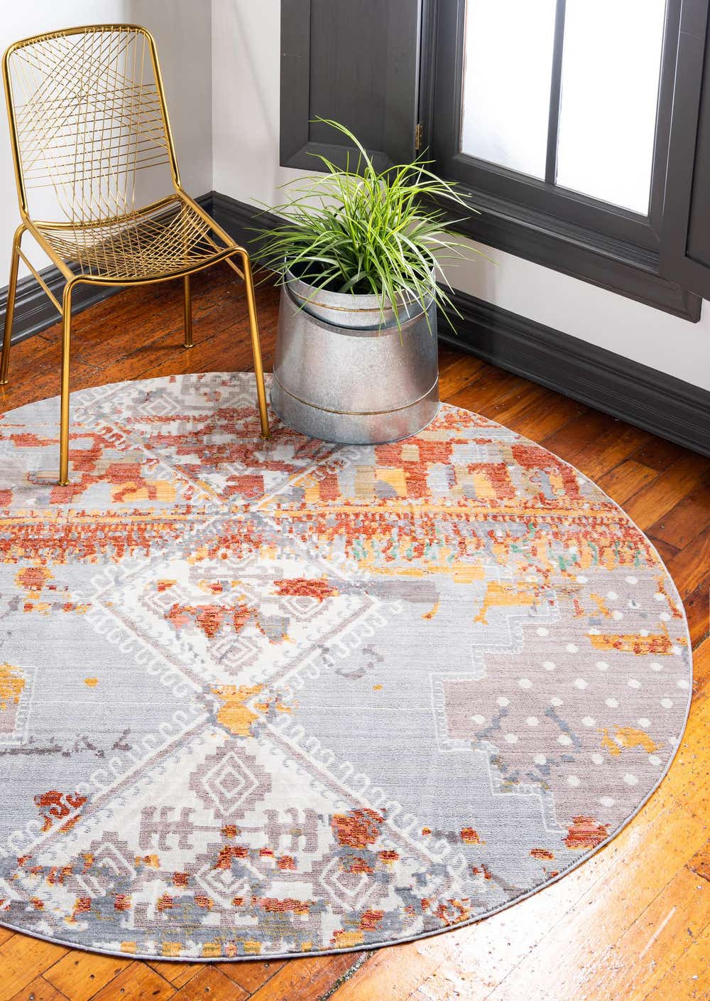 Gray 6' x 6' Aqua Round Rug | eSaleRugs