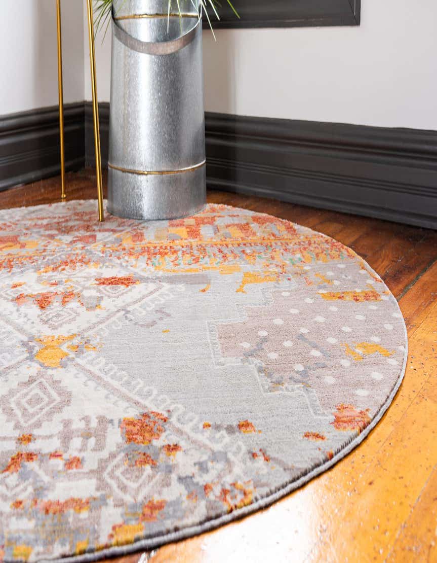 Gray 6' x 6' Aqua Round Rug | eSaleRugs