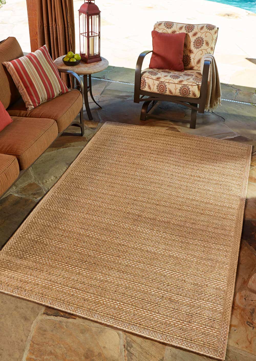 Light Brown 4' x 6' Outdoor Border Rug | eSaleRugs