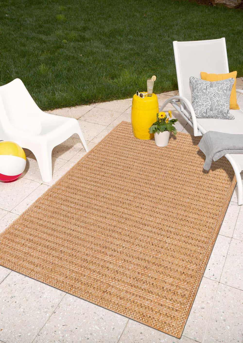 Light Brown 9' x 12' Outdoor Border Indoor / Outdoor Rug | eSaleRugs
