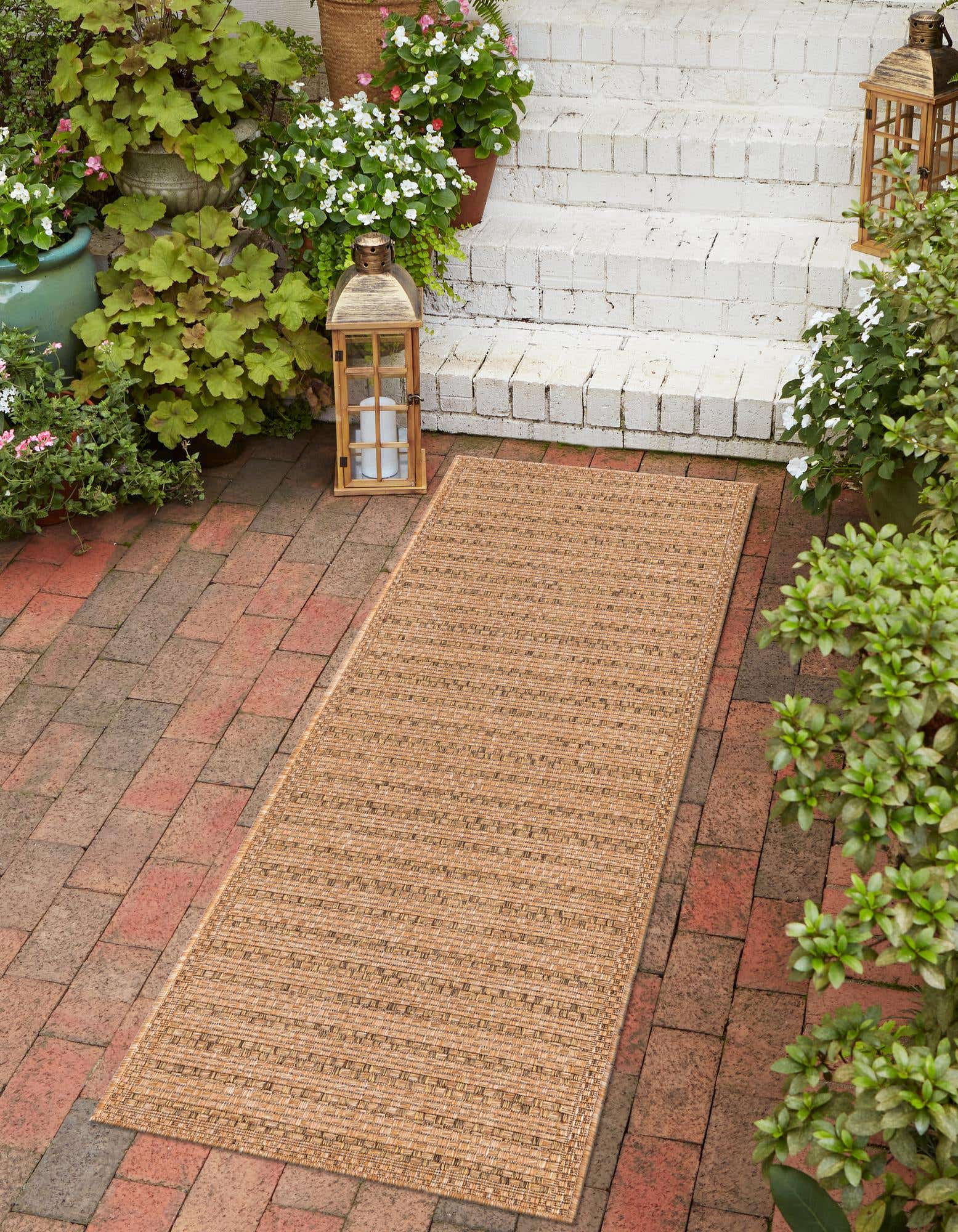 Light Brown 2' 2 x 6' Outdoor Border Runner Indoor / Outdoor Rug ...