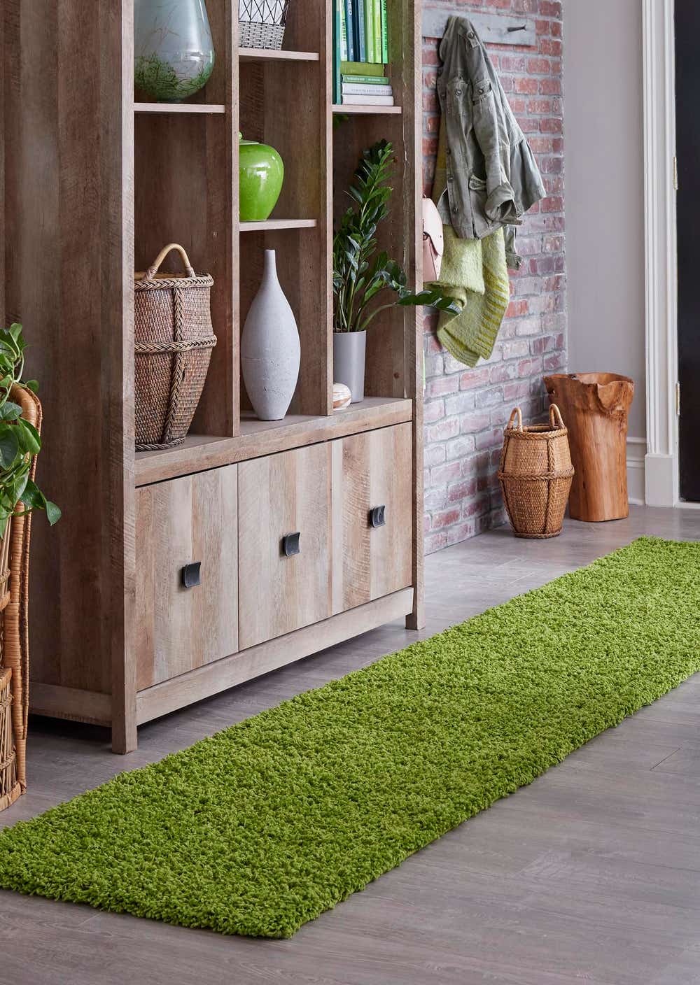 Grass Green 2' 6 x 10' Solid Shag Runner Rug | eSaleRugs