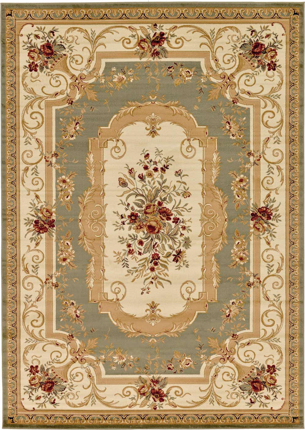 Green 10' x 13' Classic Aubusson Rug | eSaleRugs