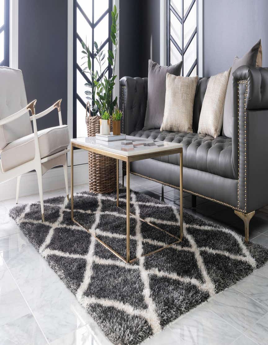 Black 7' x 10' Luxe Trellis Shag Rug | eSaleRugs