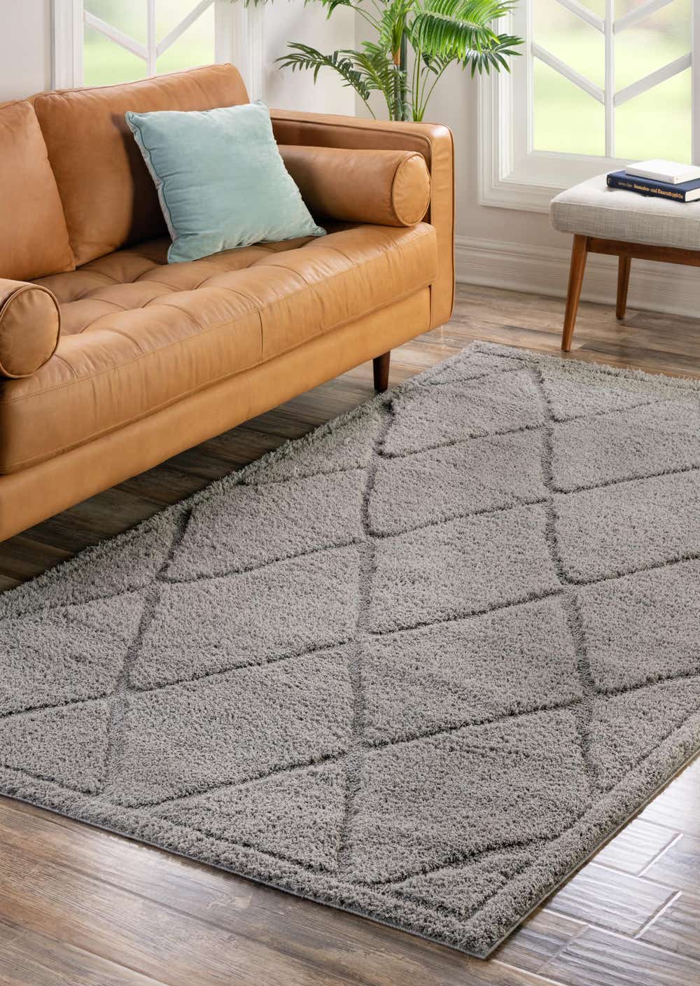 Gray 9' x 12' 2 Trellis Shag Rug | eSaleRugs