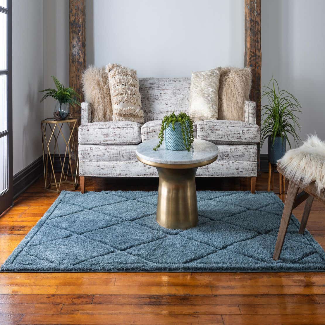 Light Blue 8' x 10' Trellis Shag Rug | eSaleRugs