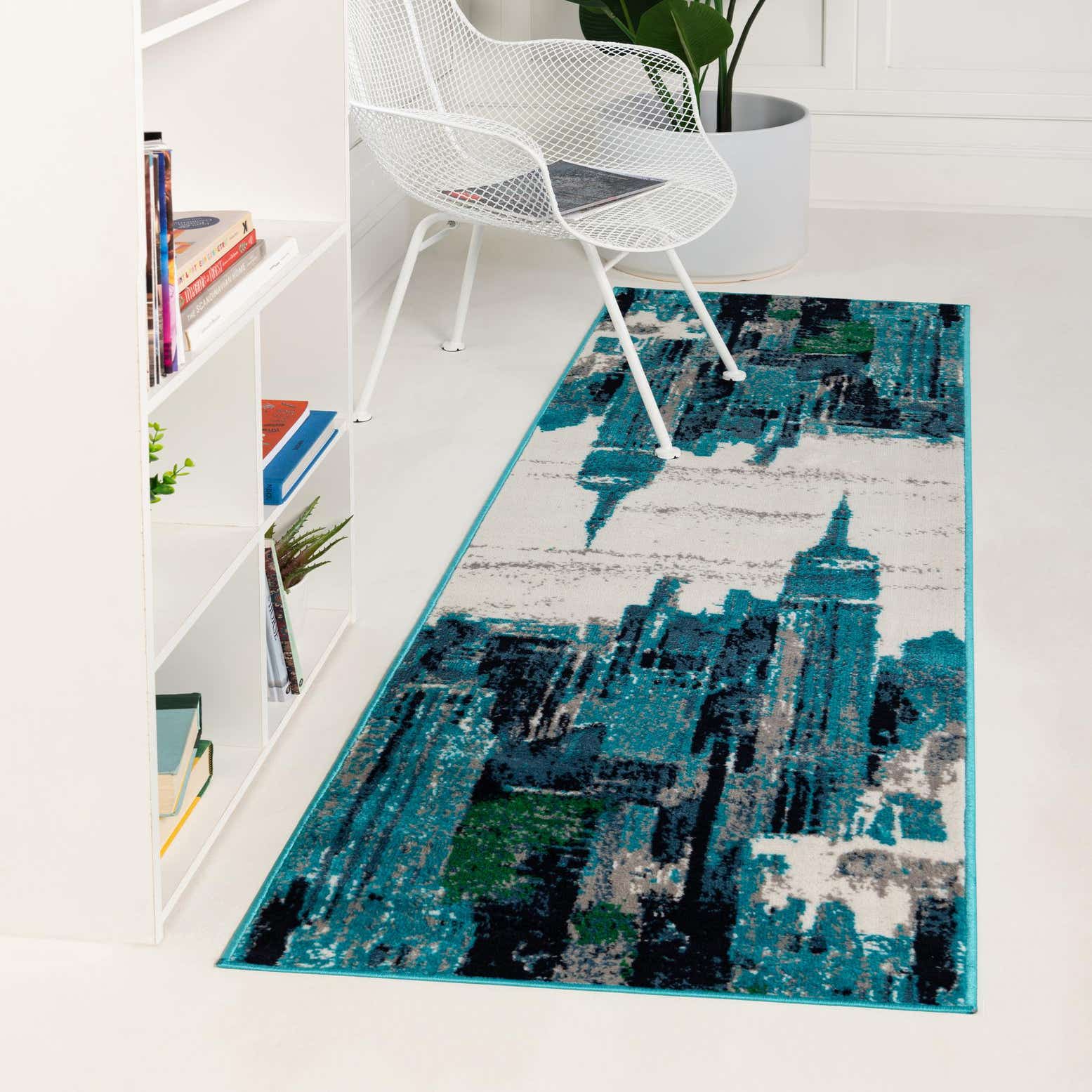 Turquoise 2' x 13' Metropolis Runner Rug | eSaleRugs