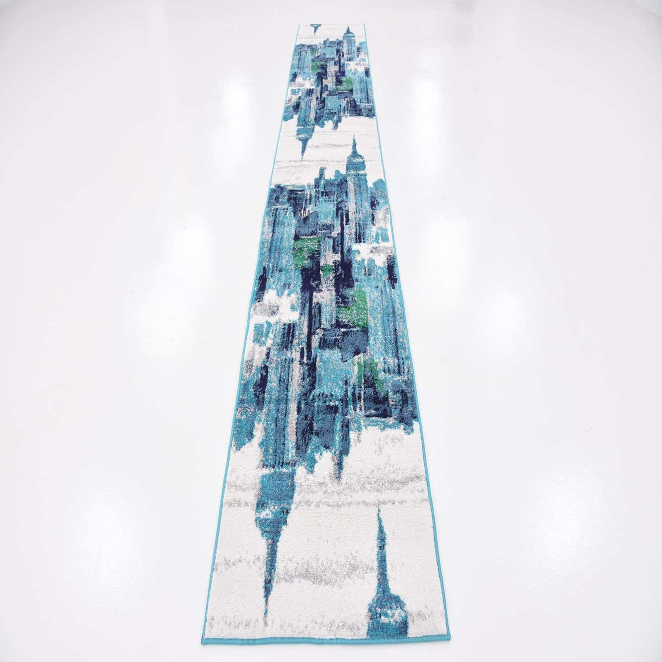 Turquoise 2' x 13' Metropolis Runner Rug | eSaleRugs