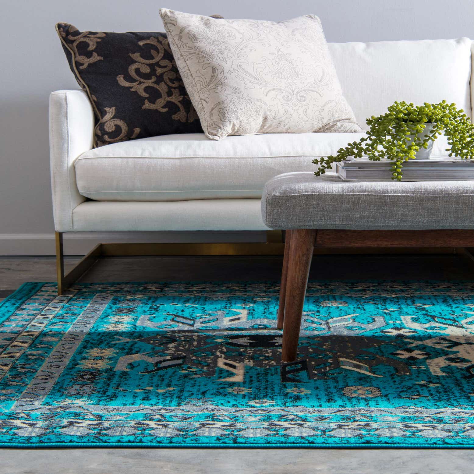 Turquoise 5' x 8' Heriz Design Rug | eSaleRugs