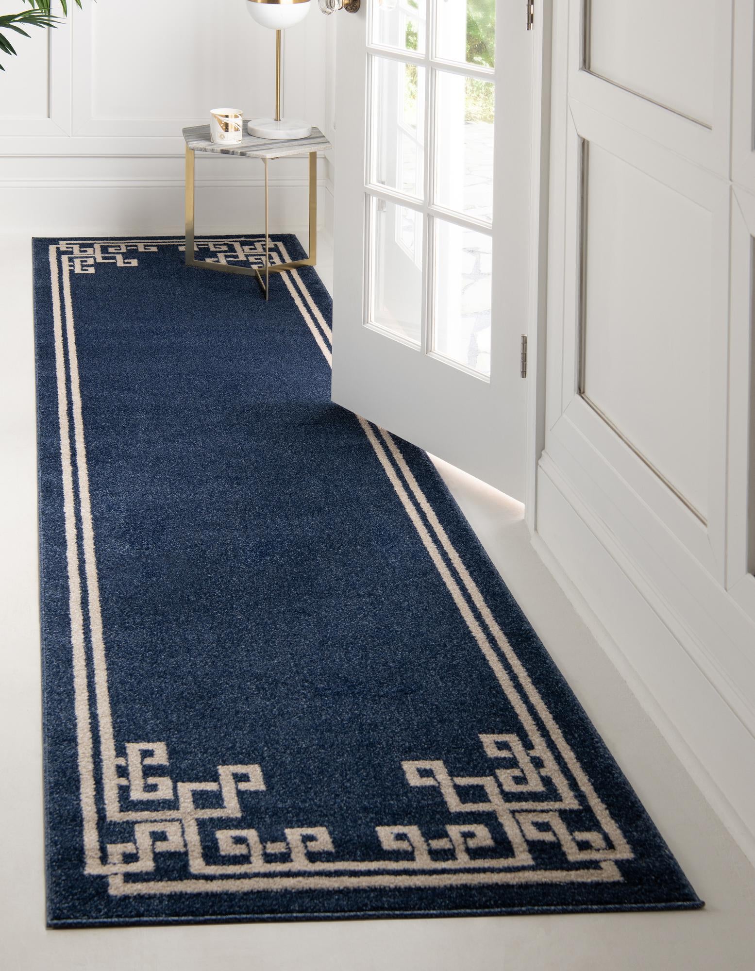 Dark Blue 2' 7 x 10' Greek Key Runner Rug | eSaleRugs