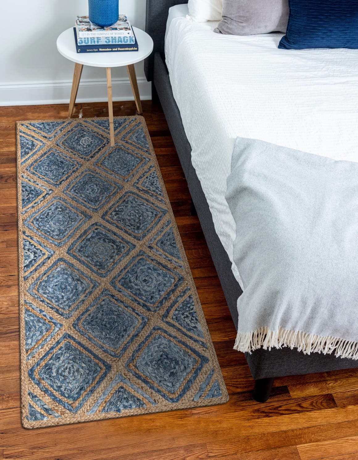 Blue 2' 6 x 6' Braided Jute Runner Rug | Rugs.ca