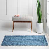 Blue 2' 6 x 6' Braided Chindi Runner Rug | Rugs.com