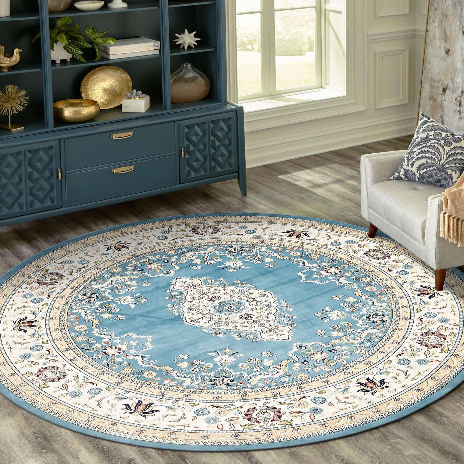 Blue 10' x 10' Rabia Round Rug | Rugs.com